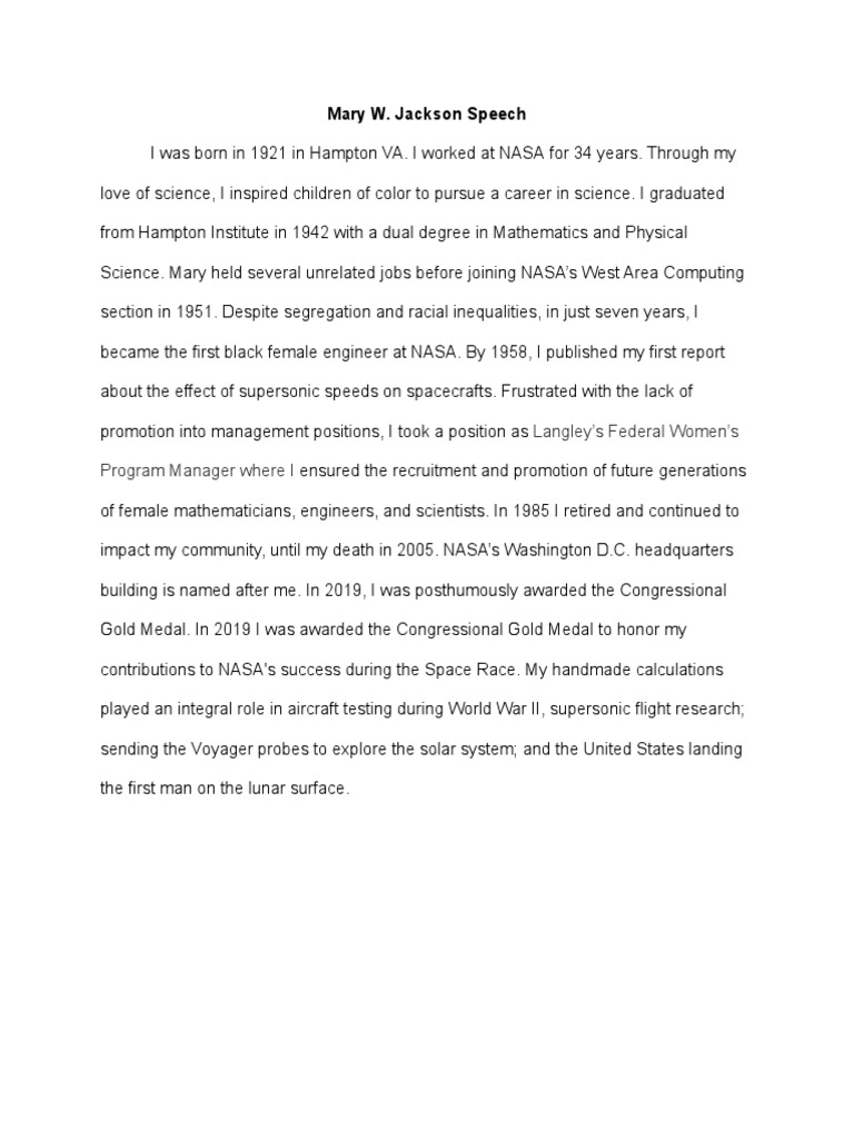 Mary Jackson Speech | PDF