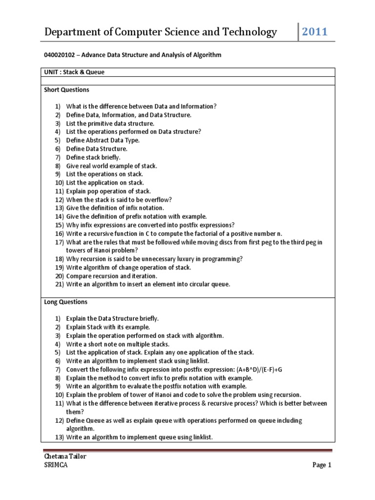 Data Structures And Algorithms Notes Pdf Queue Abstract Data Type