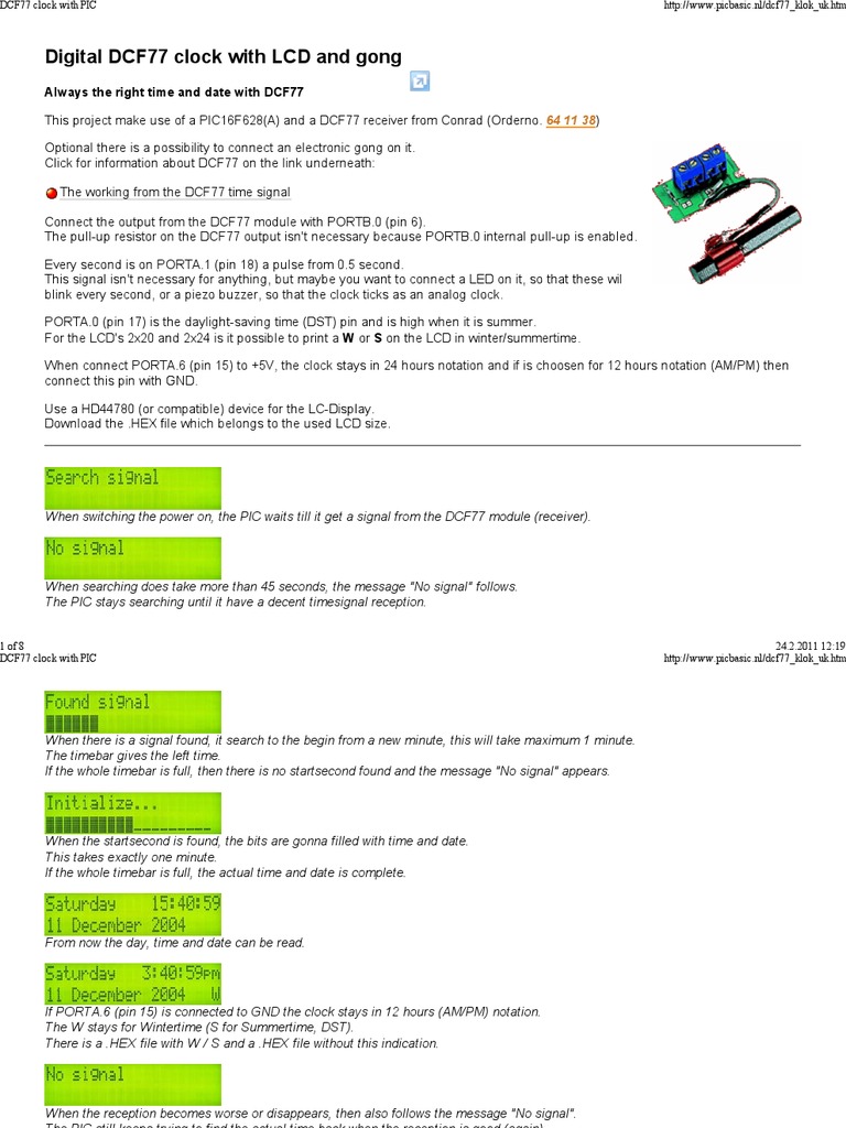 DCF77 Digital Clock Project Guide | PDF | Resistor | Clock
