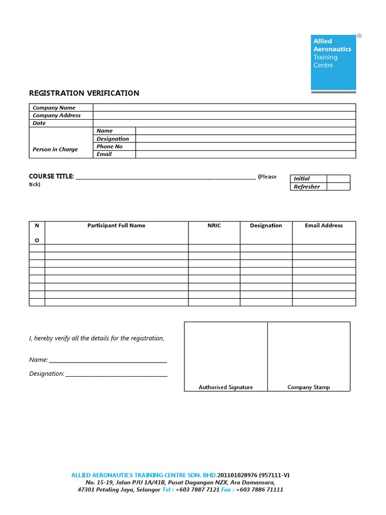 Registration Verification Form | PDF