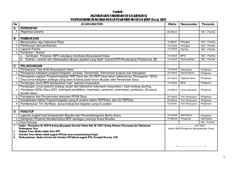 Contoh Agenda Musdes 2021 (Revisi) | PDF