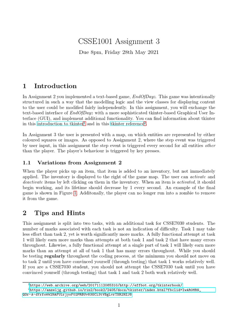 CSSE1001 Assignment 3: Due 8pm, Friday 28th May 2021 | PDF | Class ...