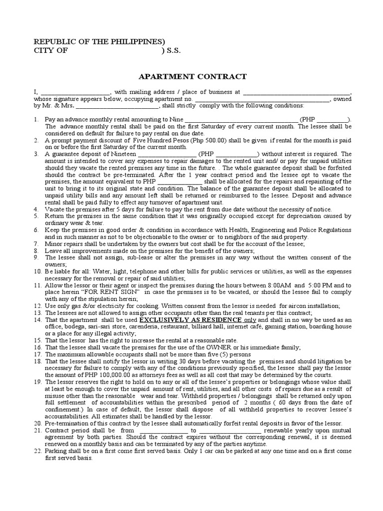Republic of The Philippines) City Of) S.S | PDF | Lease | Renting