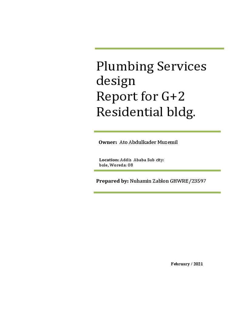 Plumbing Services Design Report For G+2 Residential BLDG.: Owner: Ato ...