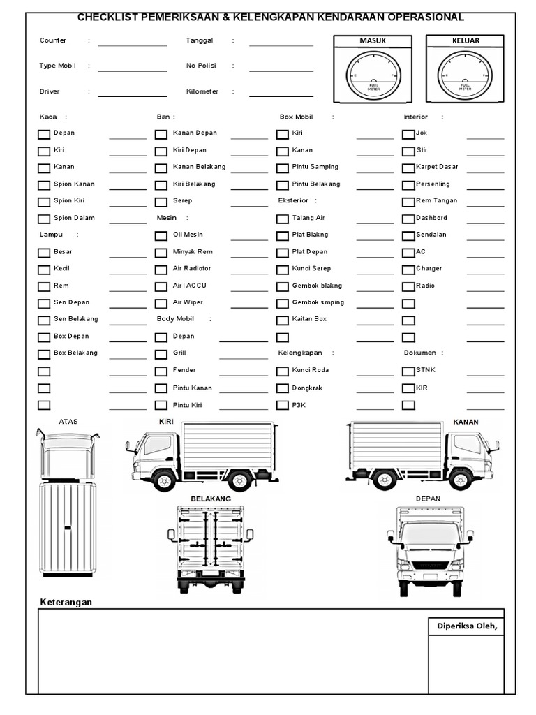 Checklist Kendaraan Operasional Excel | PDF