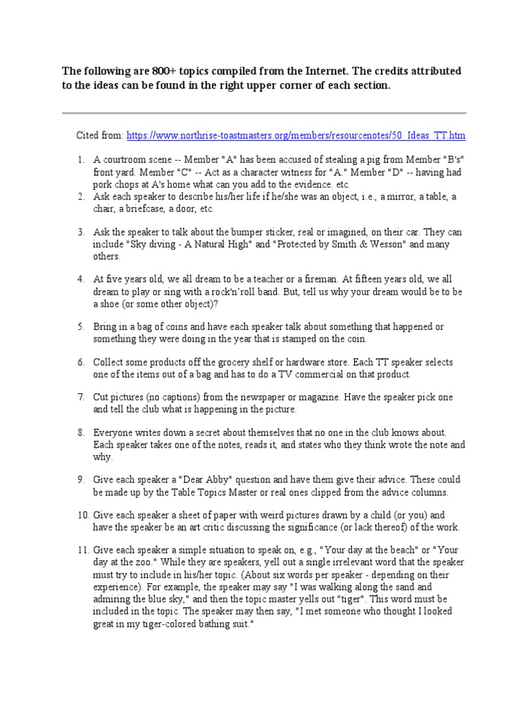 800+ Table Topics Ideas | PDF | Question | Happiness