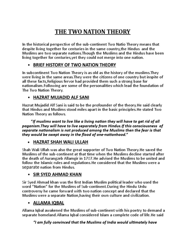 The Two Nation Theory | PDF | Pakistan | Religious Faiths