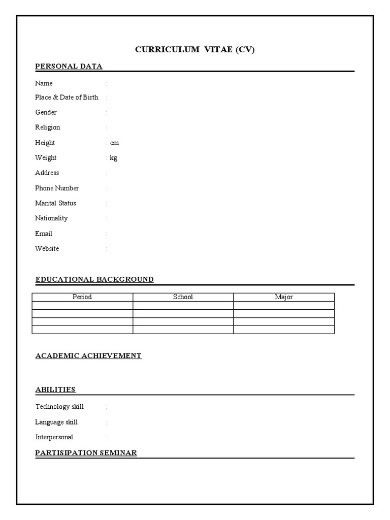 CV Blank New | PDF | Sports & Recreation | Social Science