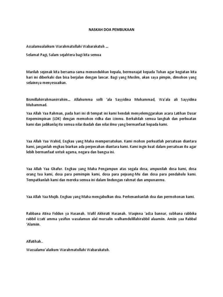 Naskah Doa Pembukaan LDK 2020 | PDF | Agama & Spiritualitas