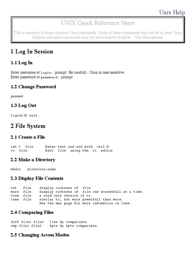 Quick Unix Reference Pdf Computer File Unix