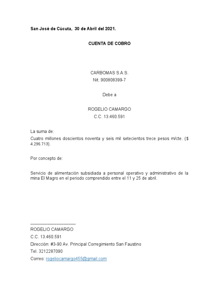 Cuenta de Cobro 11 Al 25 de ABRIL Adm | PDF