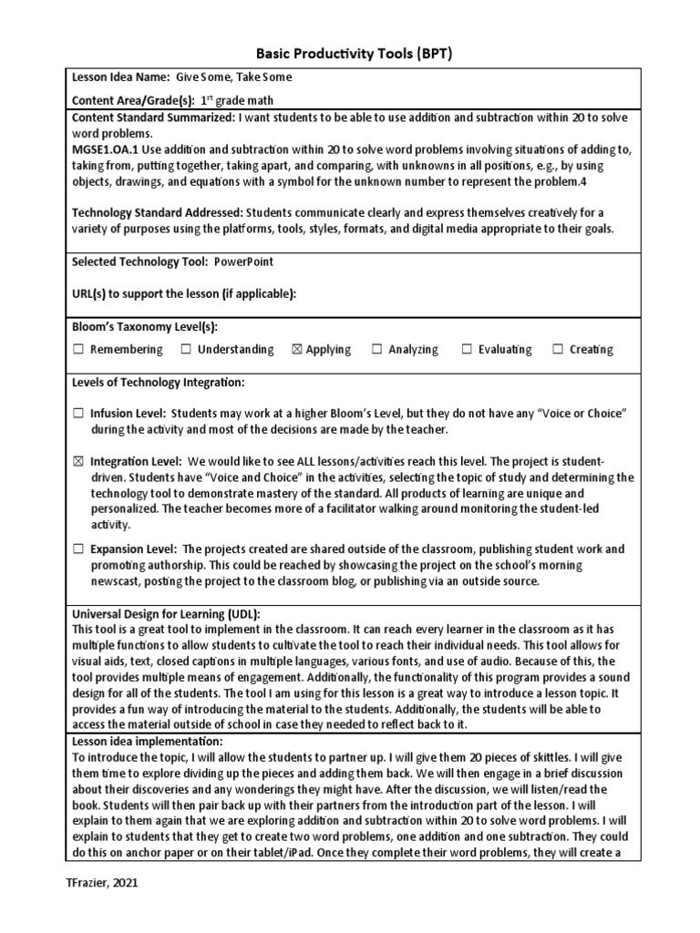BPT Lesson Idea | PDF | Education Theory | Cognition