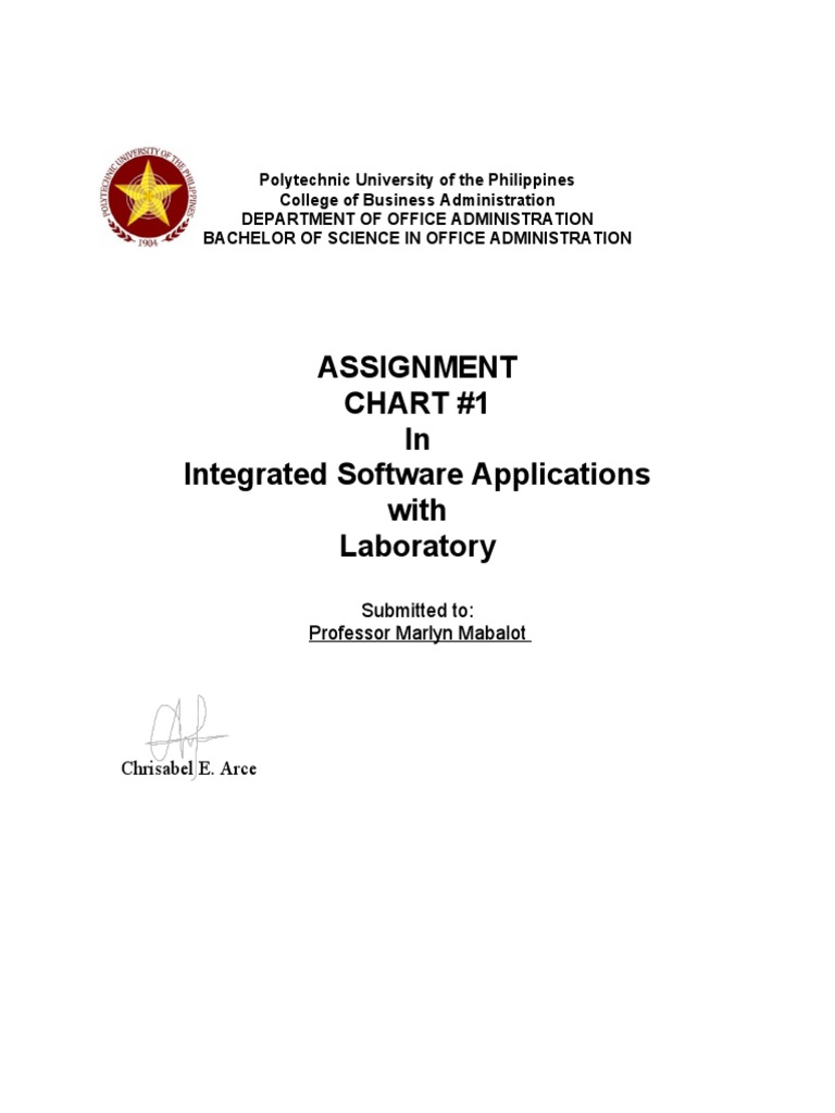 Assignment Chart #1 in Integrated Software Applications With Laboratory | PDF