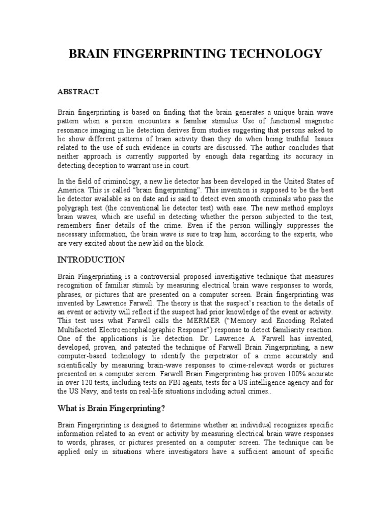 Brain Fingerprinting Technology 1 | PDF | Polygraph | Fingerprint