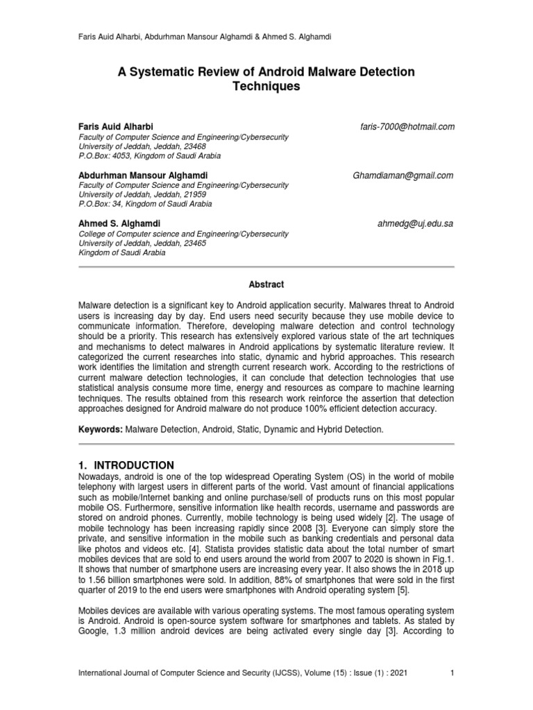 A Systematic Review Of Android Malware Detection Techniques Pdf