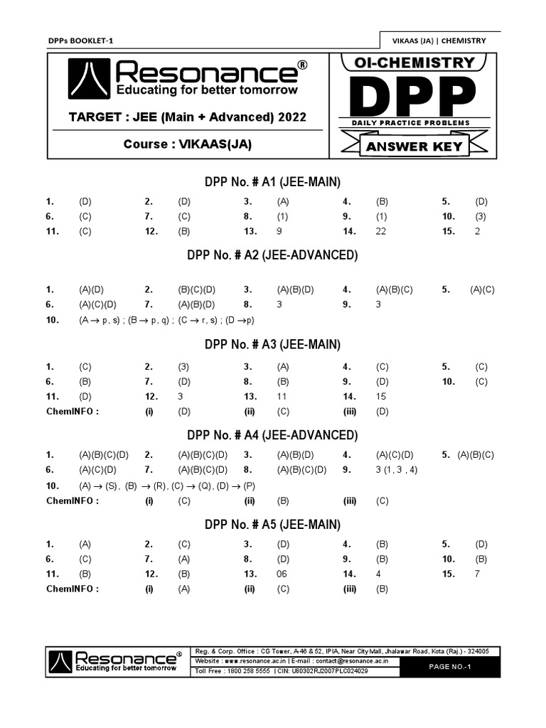 JA DPP No.A1 To A10 Answer Key | PDF | Sports | Science
