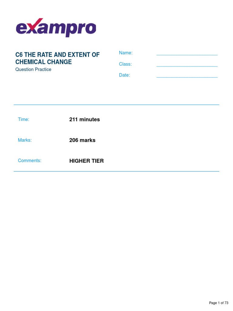c6 The Rate and Extent of Chemical Change HT | Download Free PDF ...
