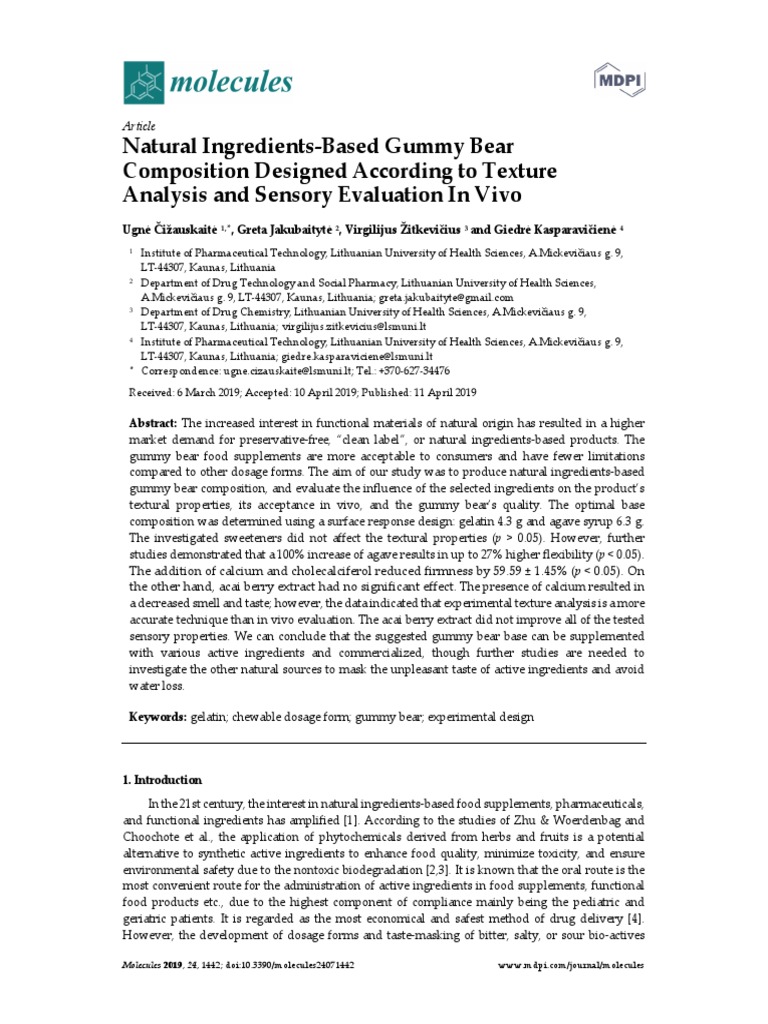 Natural Ingredients-Based Gummy Bear Composition Designed According To ...