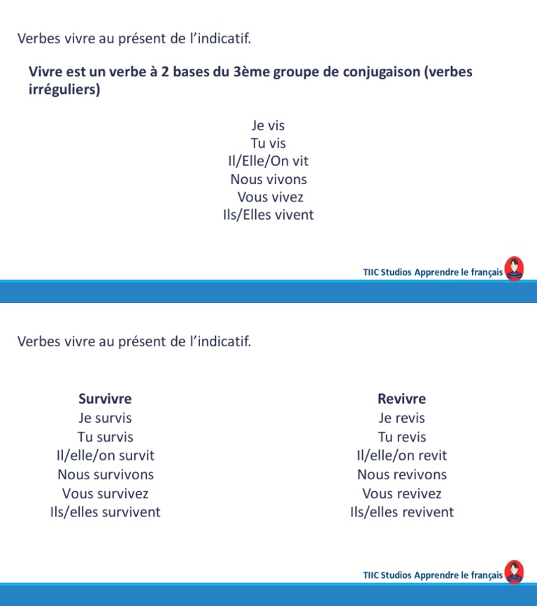 Conjugaison du verbe vivre au présent | PDF | Arts du langage et discipline