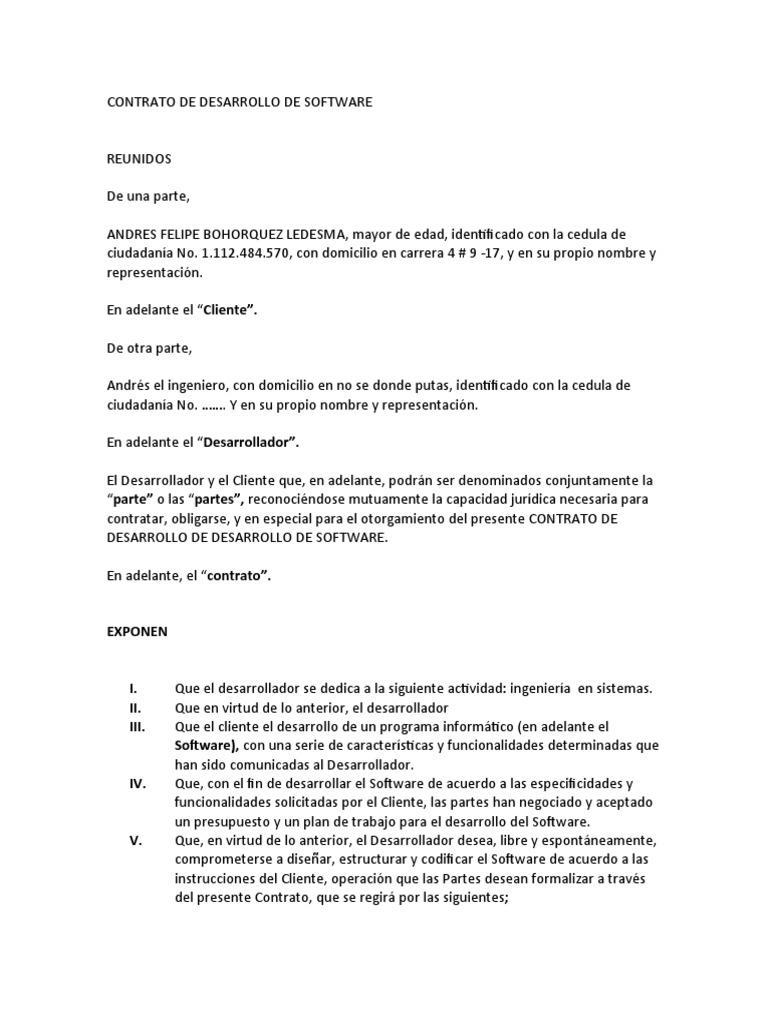 Contrato de Desarrollo de Software | PDF | Propiedad intelectual ...