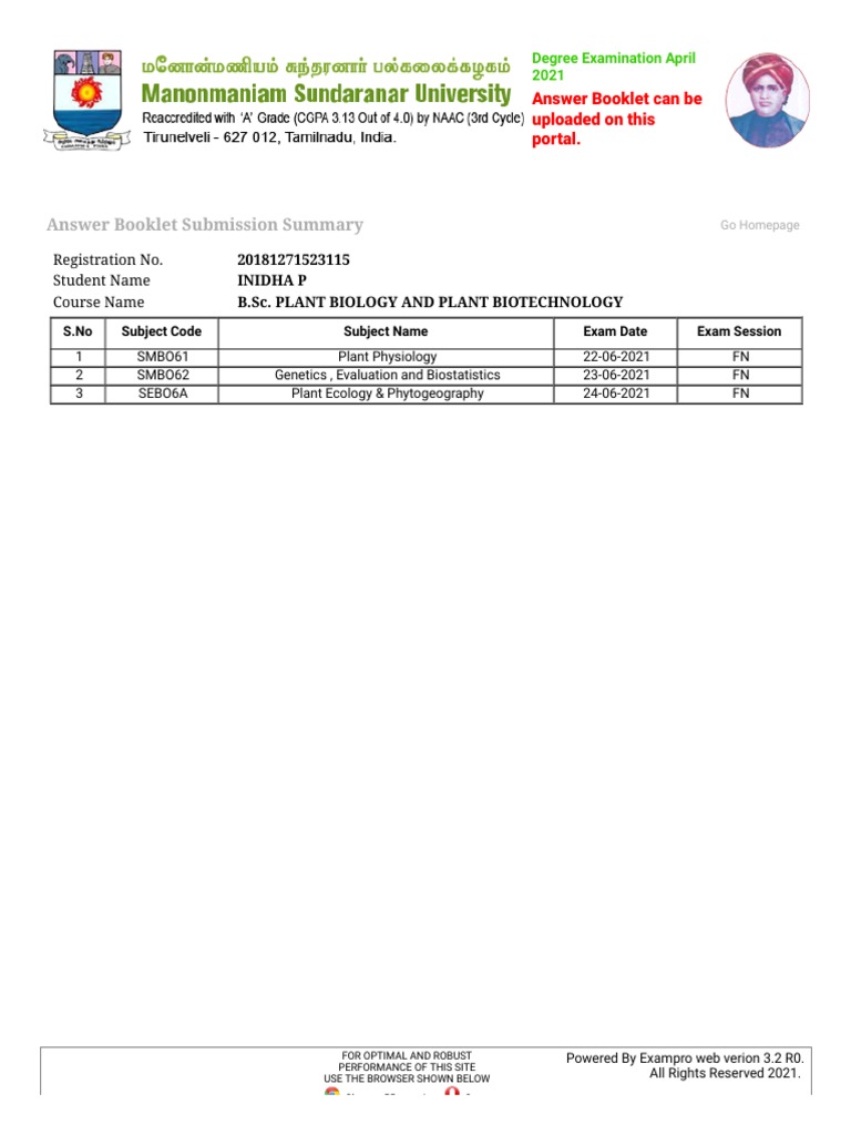 Answer Booklet Submission Summary | PDF
