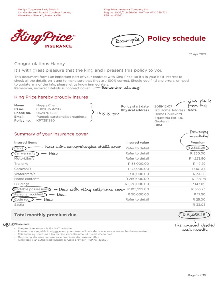 King Price Insurance Example Policy | PDF | Vehicle Insurance | Insurance
