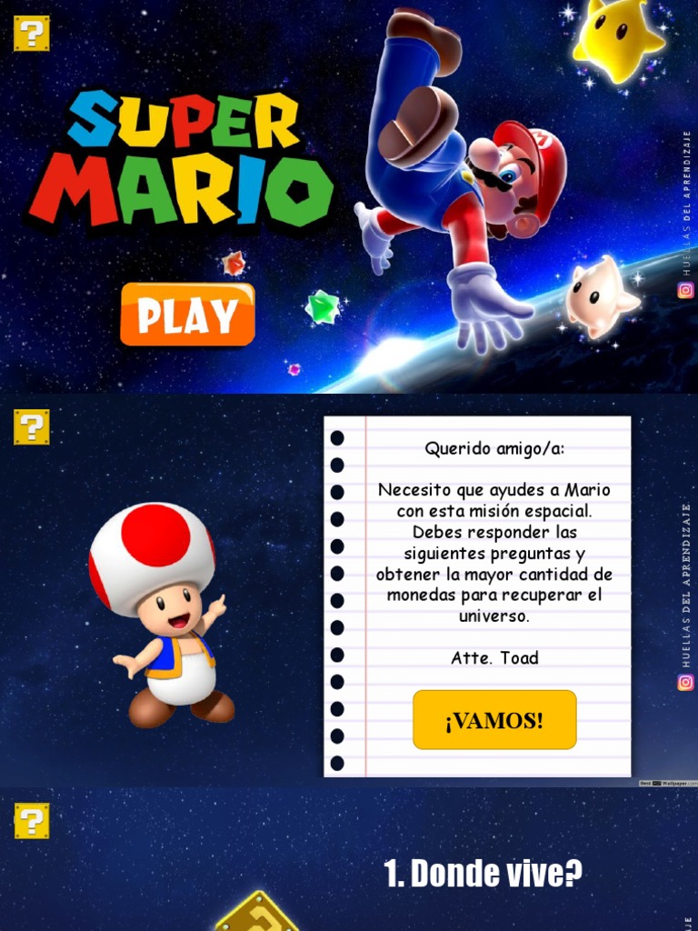 Juego Mario Bros Editable para Comprensión Lectora | PDF