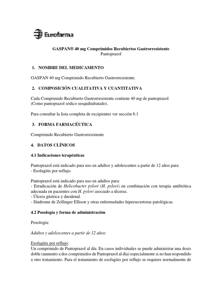 Gaspan 40mg Inserto Eurofarma | PDF | Medicamentos con receta ...