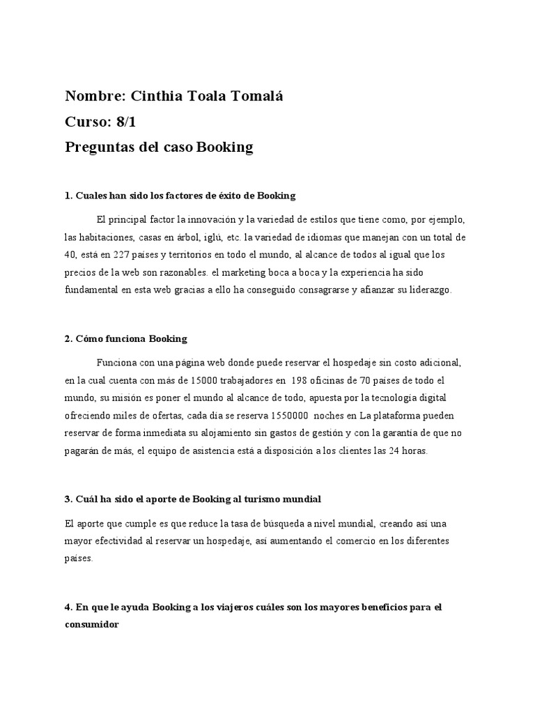 Caso Booking - Cinthia Toala | PDF | Booking.Com | Turismo