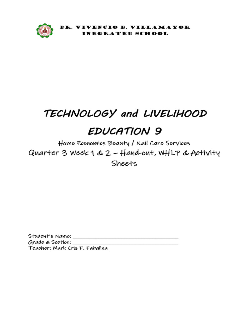 TLE 9 QUARTER 3 WEEK 1&2 (Long) | PDF | Nail (Anatomy) | Integumentary ...