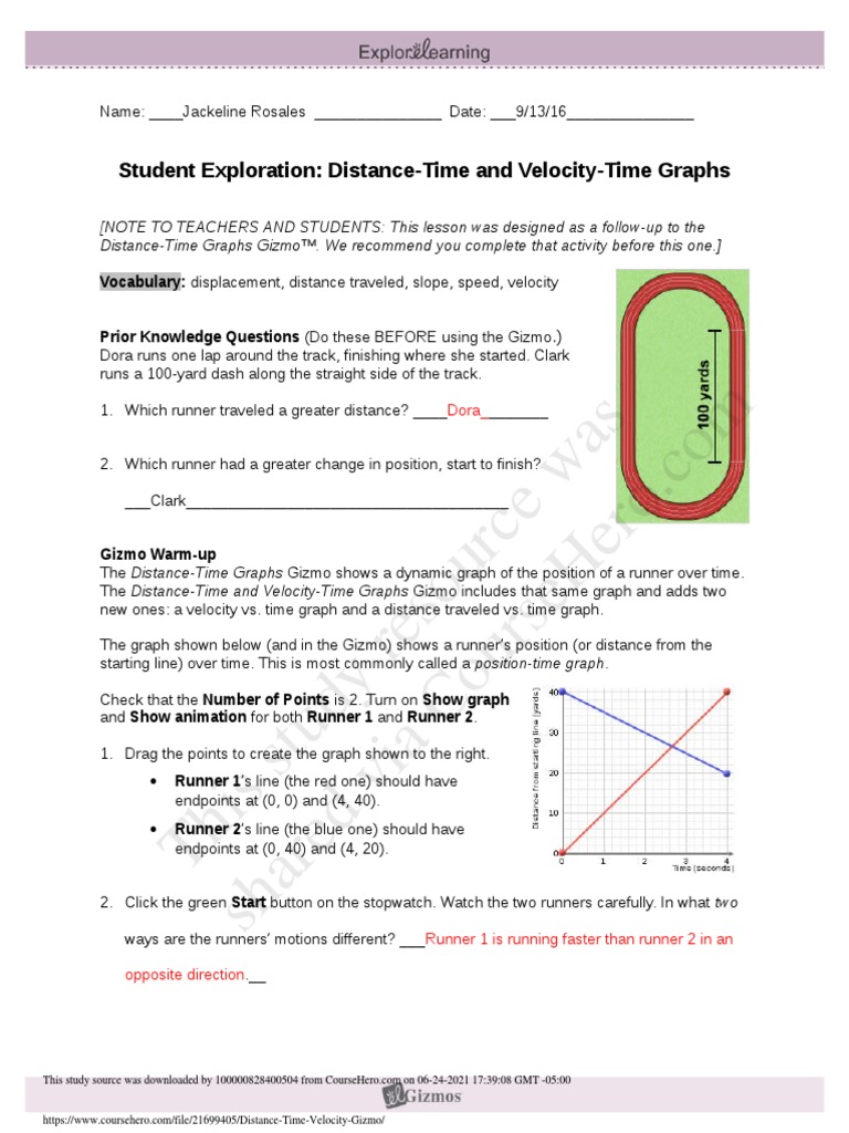 This Study Resource Was: Student Exploration: Distance-Time and ...