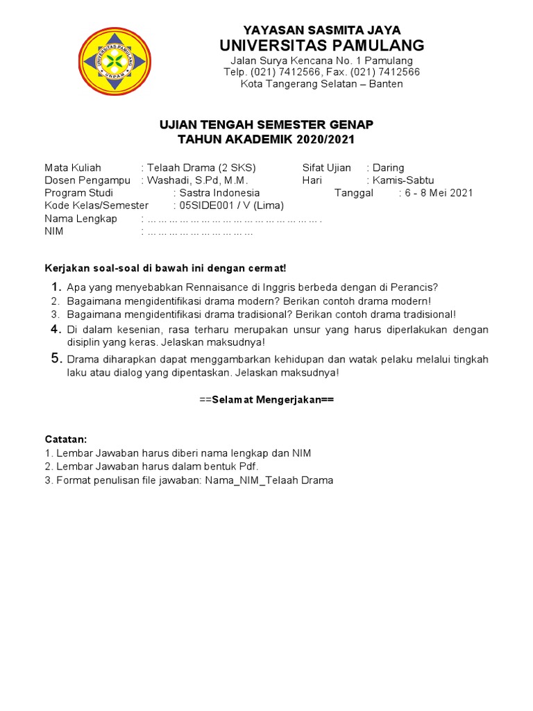 UTS TELAAH DRAMA Salinan | PDF