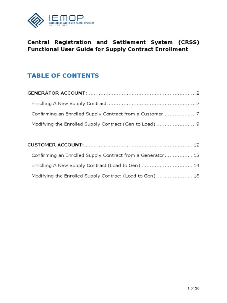 Central Registration and Settlement System (CRSS) Functional User Guide For Supply Contract ...