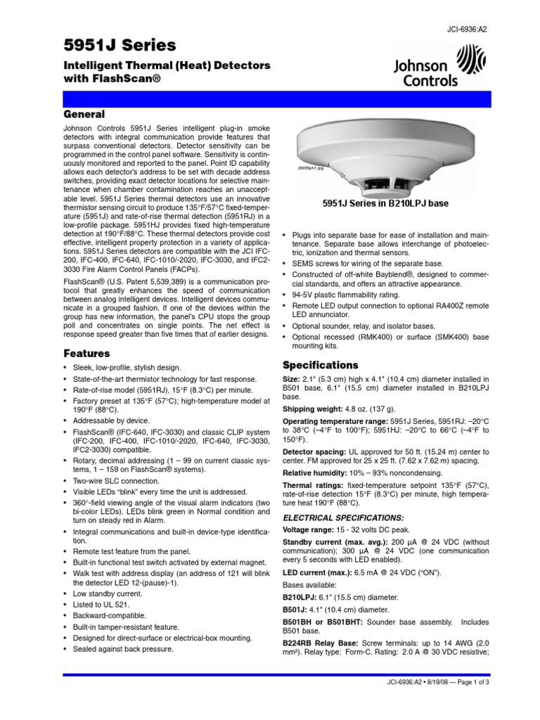 5951J Series: Intelligent Thermal (Heat) Detectors With Flashscan ...