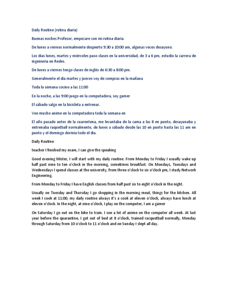 Daily Routine (Rutina Diaria) | PDF