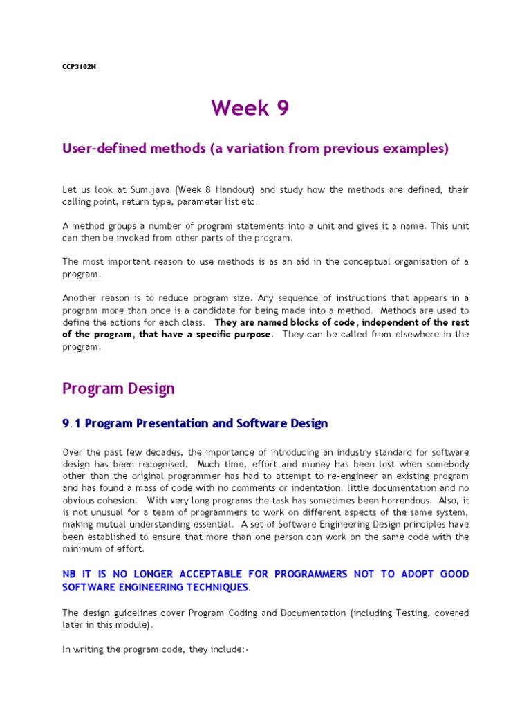 Week 9: User-Defined Methods (A Variation From Previous Examples) | PDF ...