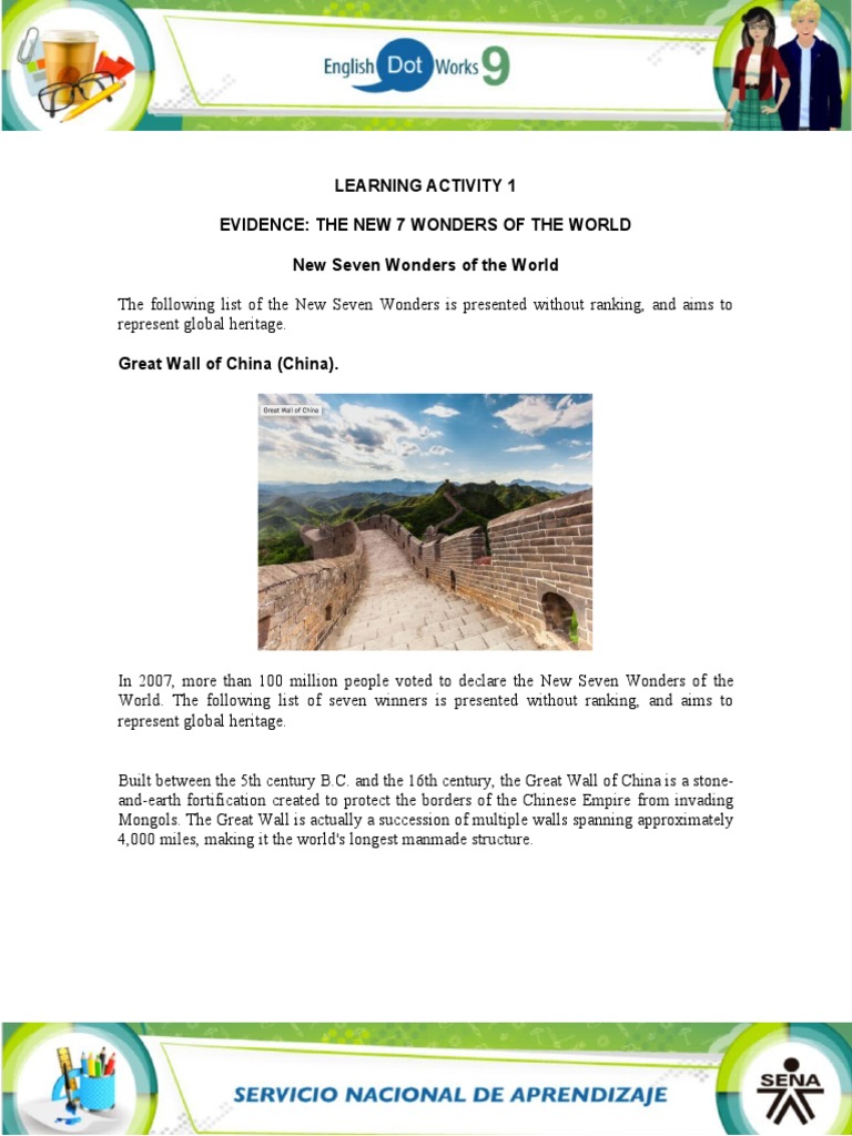 Learning Activity 1 Evidence The New 7 Wonders of The World | Download ...
