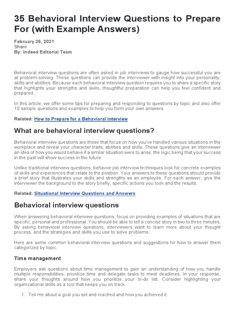 35 Behavioral Interview Questions To Prepare For (With Example Answers ...