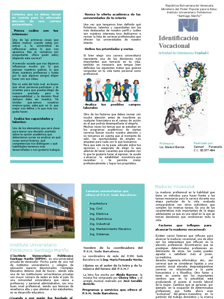 Identificación Vocacional - Triptico | PDF | Universidad | Educación ...