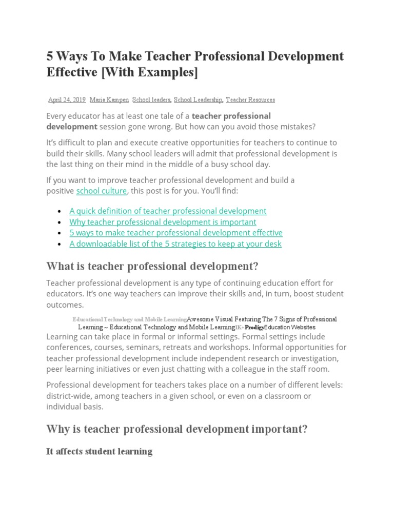 5 Ways To Make Teacher Professional Development Effective | PDF ...