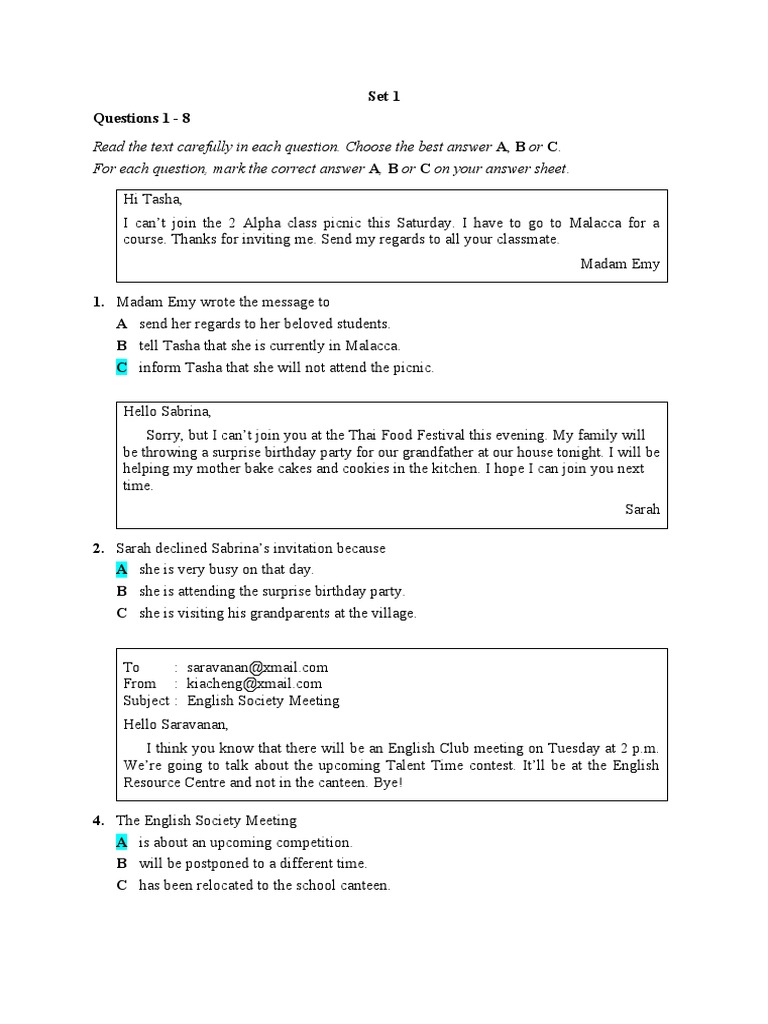 Read The Text Carefully in Each Question. Choose The Best Answer A, B ...