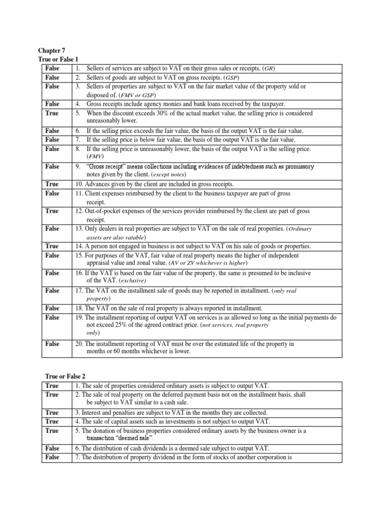 Understanding VAT Concepts: A Review of True or False Questions on VAT ...