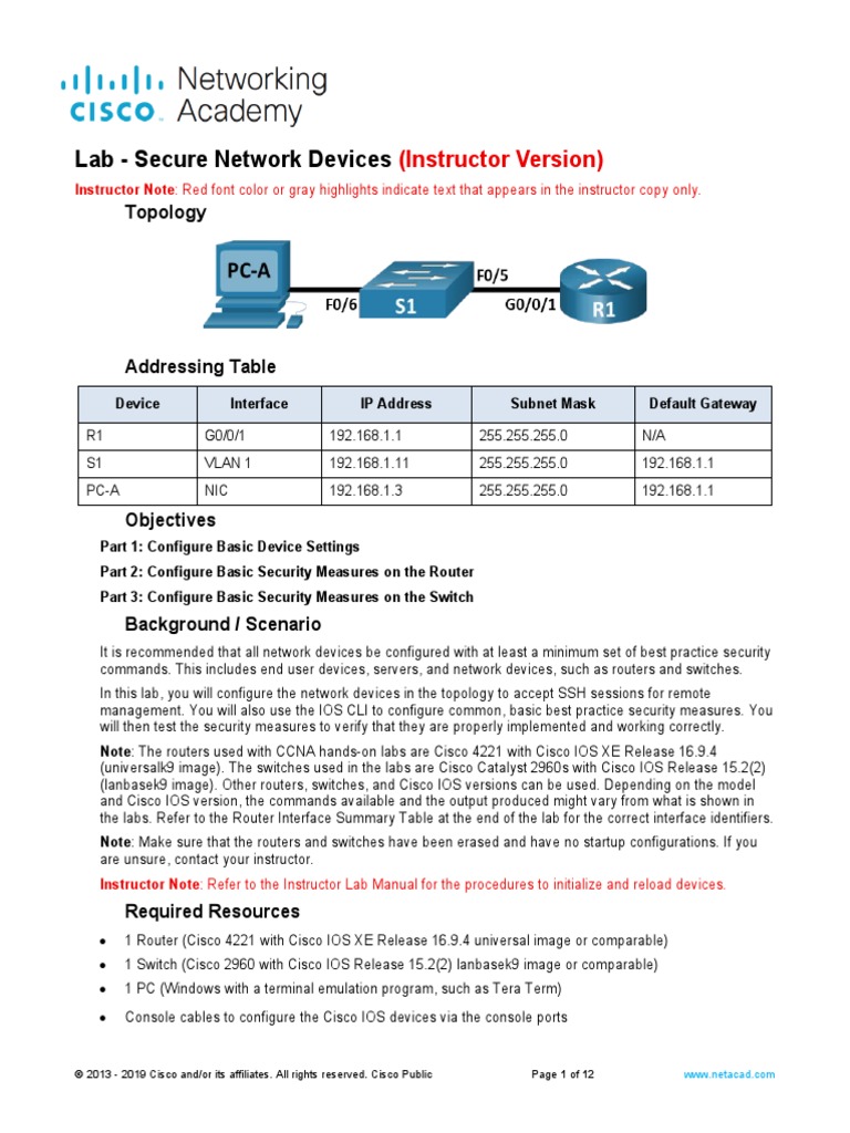 16.5.2 Lab - Secure Network Devices - ILM | PDF | Computer Network | Router (Computing)