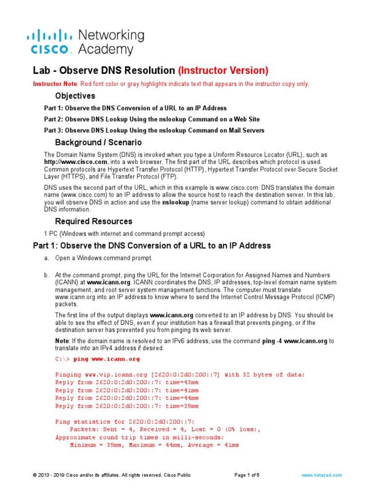 15.4.8 Lab - Observe DNS Resolution - ILM | PDF | Domain Name System | Domain Name