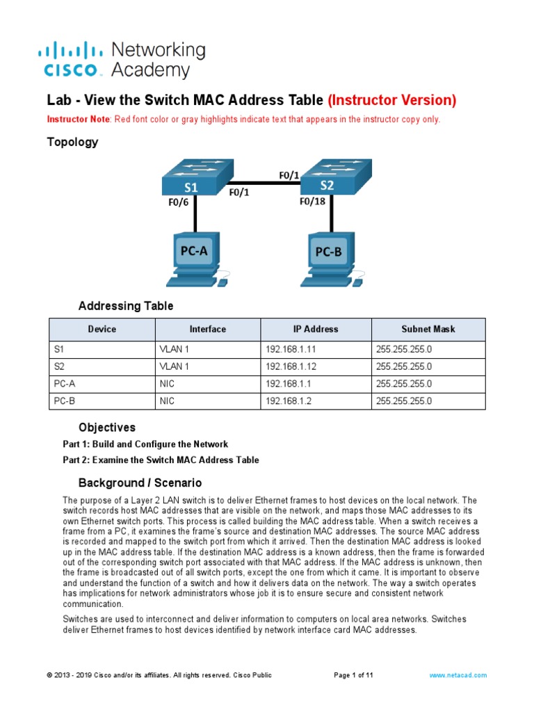 7.3.7 Lab - View The Switch MAC Address Table - ILM | Download Free PDF ...