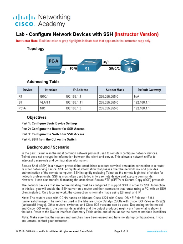 16.4.7 Lab - Configure Network Devices With SSH - ILM | PDF | Computer Network | Router (Computing)