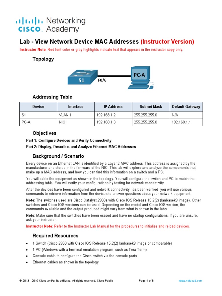 7.2.7 Lab - View Network Device MAC Addresses - ILM | PDF | Network Switch | Network Architecture