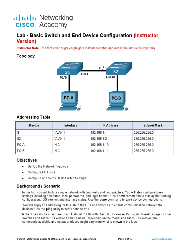 2.9.2 Lab - Basic Switch and End Device Configuration - ILM | PDF | Ip ...
