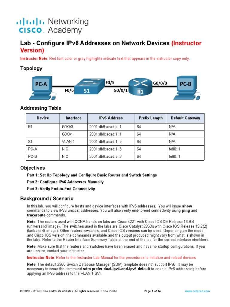 12.9.2 Lab - Configure IPv6 Addresses On Network Devices - ILM ...