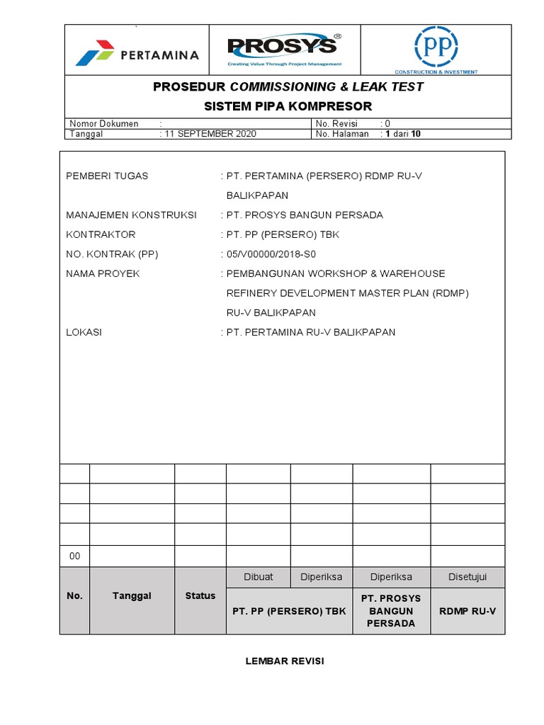 C Prosedur Commissioning Pipa Kompresor | PDF